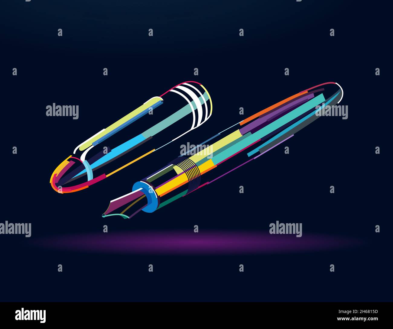 Fountain pen with cap, abstract, colorful drawing. Vector illustration ...