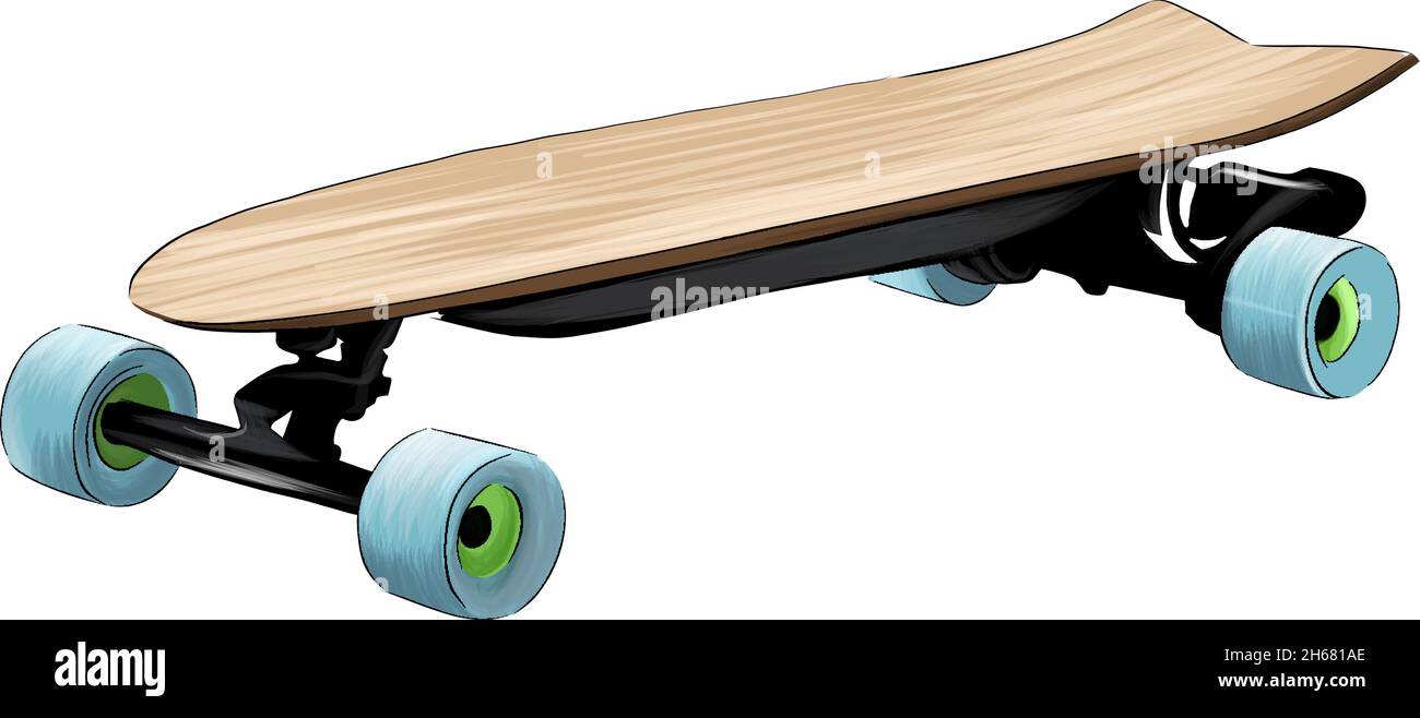 Skateboard, electric skate, longboard from multicolored paints. Splash ...