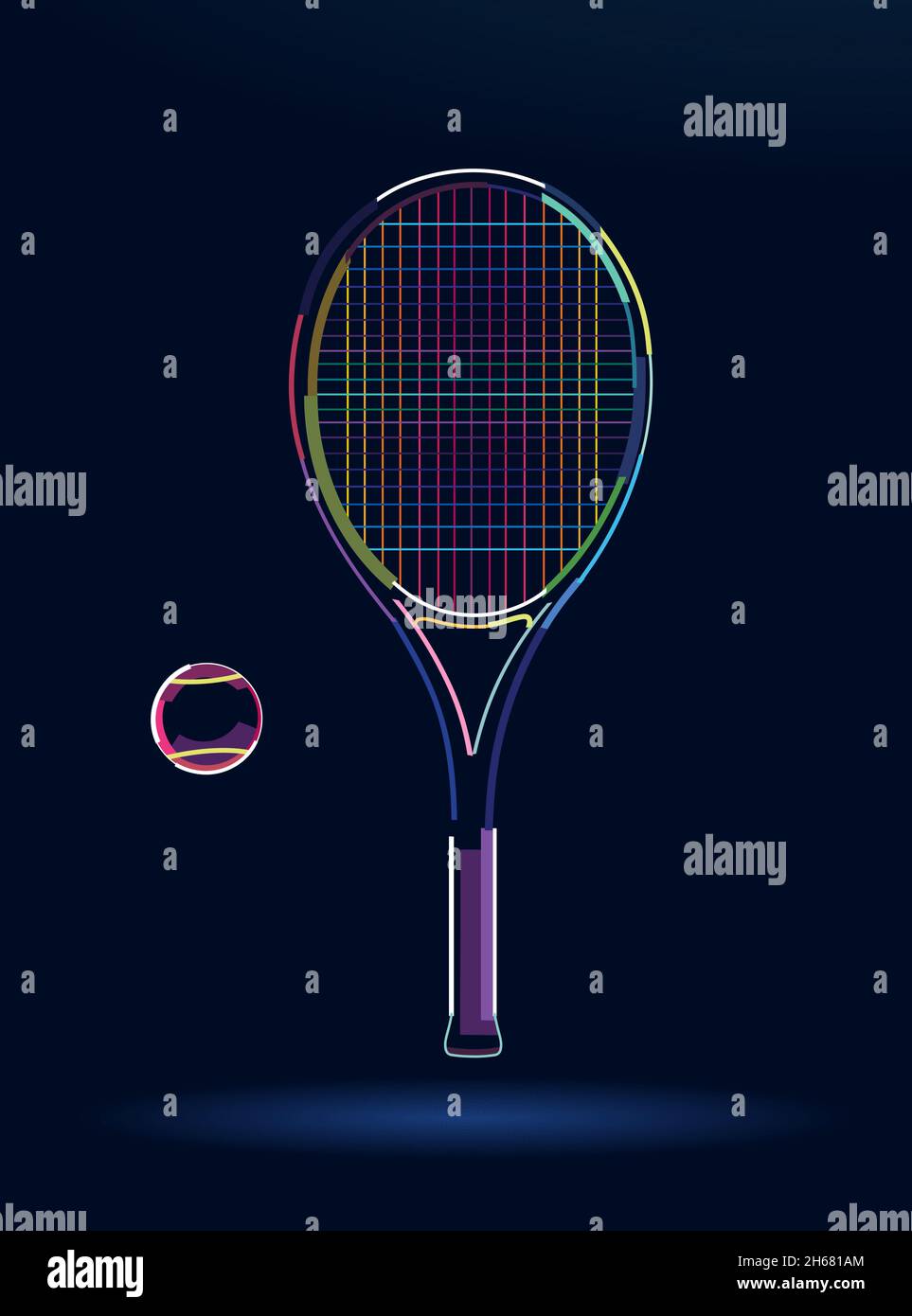Tennis racket with ball, abstract, colorful drawing. Vector ...