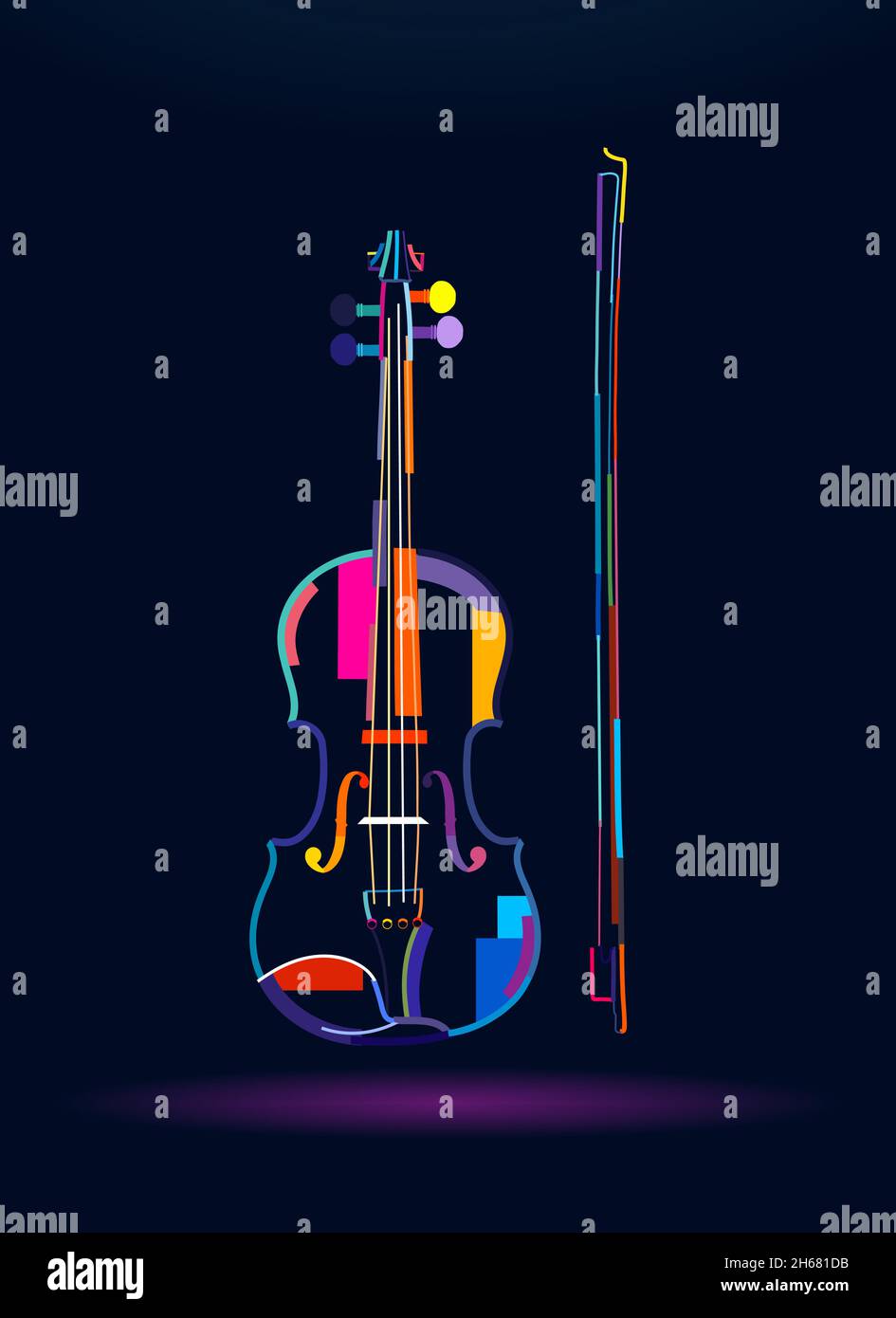 Violin with bow, abstract, colorful drawing. Vector illustration of ...