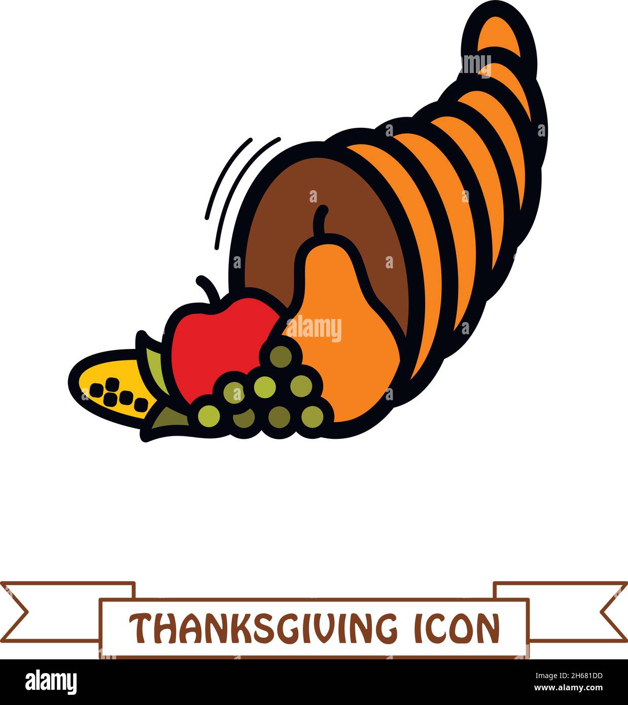 Autumn cornucopia, horn of plenty icon. Harvest. Thanksgiving vector ...