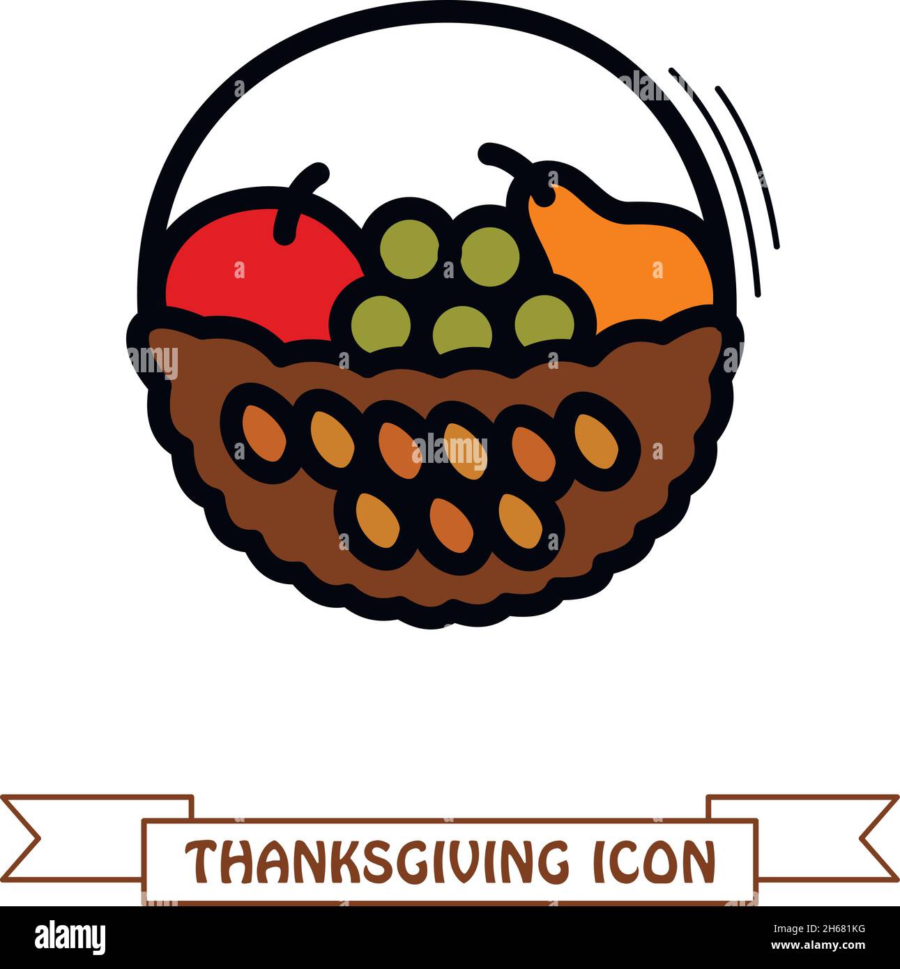 Fruit Basket icon, Harvest. Thanksgiving vector illustration, eps 10 ...