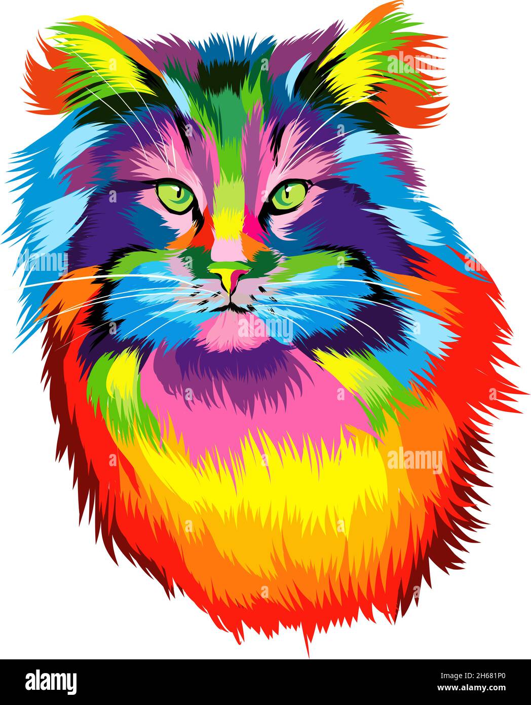 Cat face portrait from multicolored paints. Splash of watercolor ...