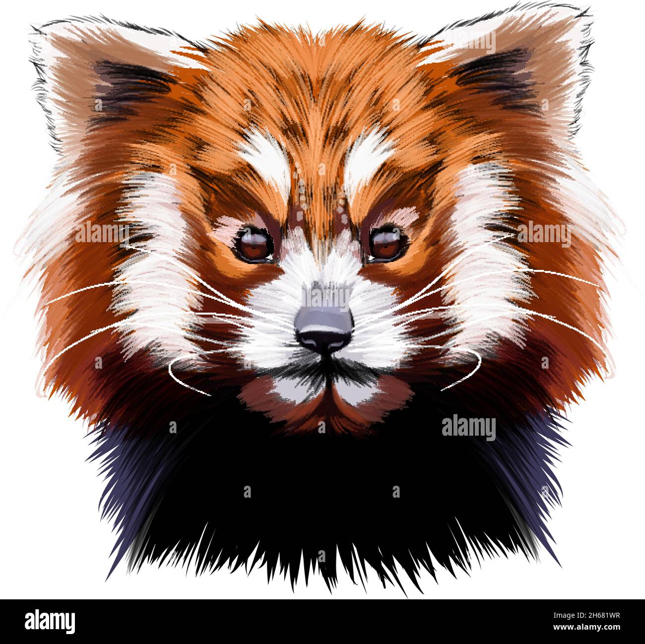 Portrait of the head of a small red panda from multicolored paints ...