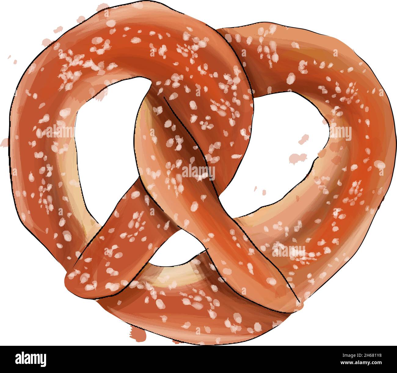Pretzel from multicolored paints. Splash of watercolor, colored drawing ...