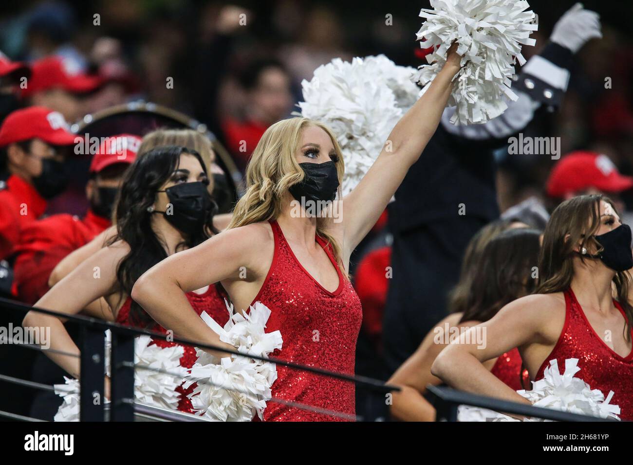 November 13, 2021: A UNLV Rebels cheerleader performs during the NCAA ...