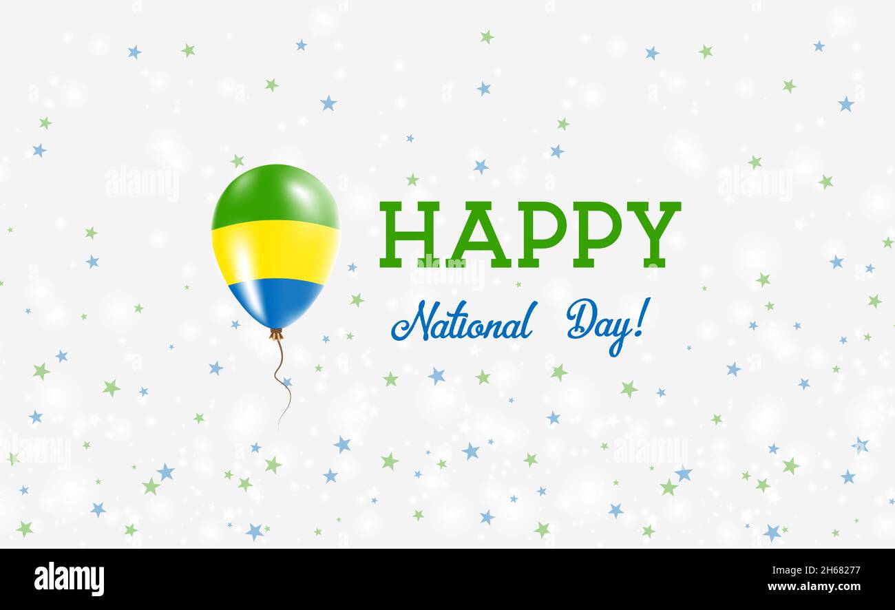 Gabon National Day patriotic poster. Flying Rubber Balloon in Colors of ...