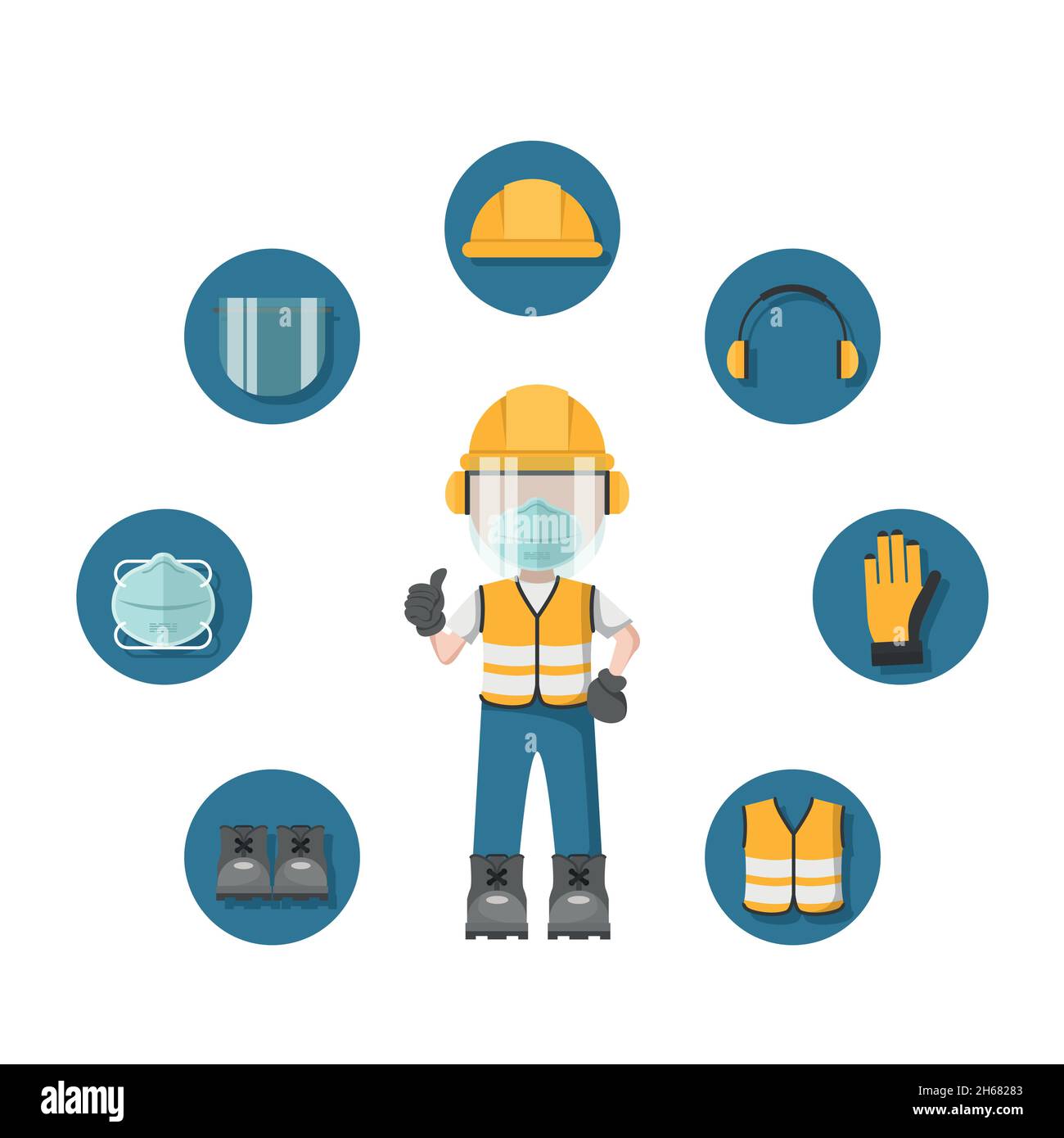 Design of person with his personal protective equipment and face mask ...