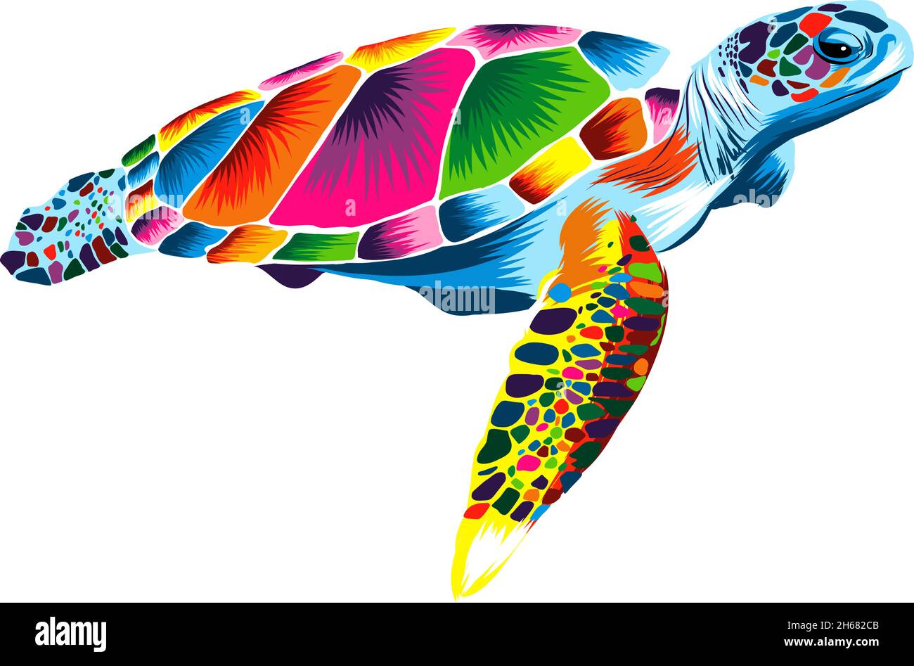 Sea turtle from multicolored paints. Splash of watercolor, colored ...