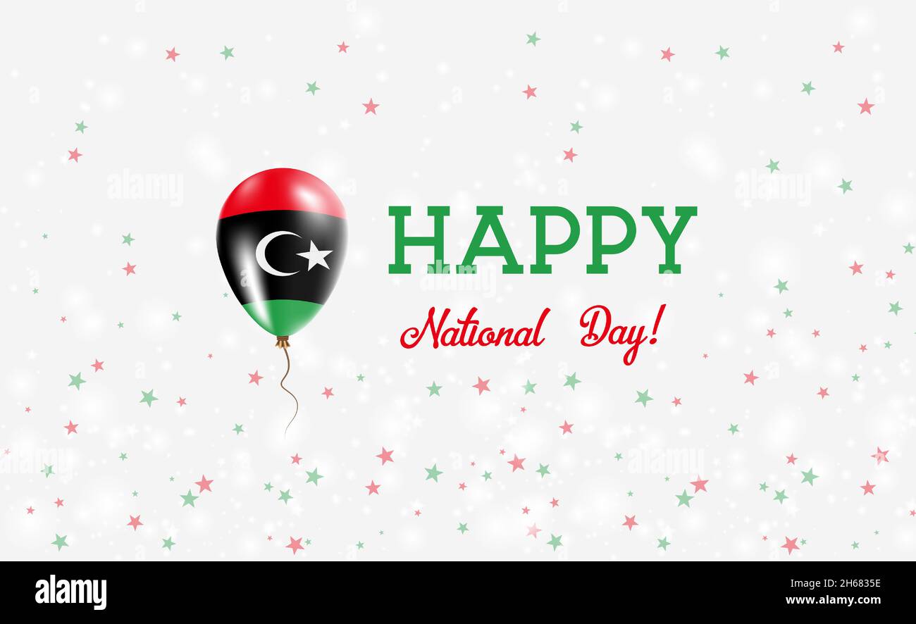 Libya National Day patriotic poster. Flying Rubber Balloon in Colors of ...