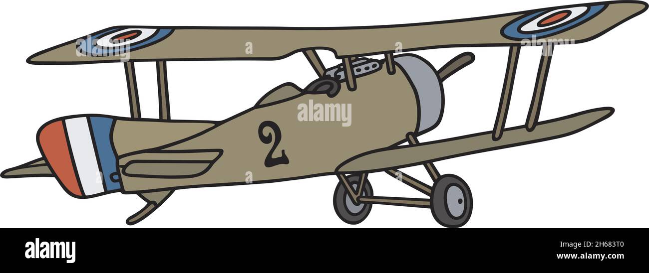 The vectorized hand drawing of a vintage military biplane Stock Vector ...