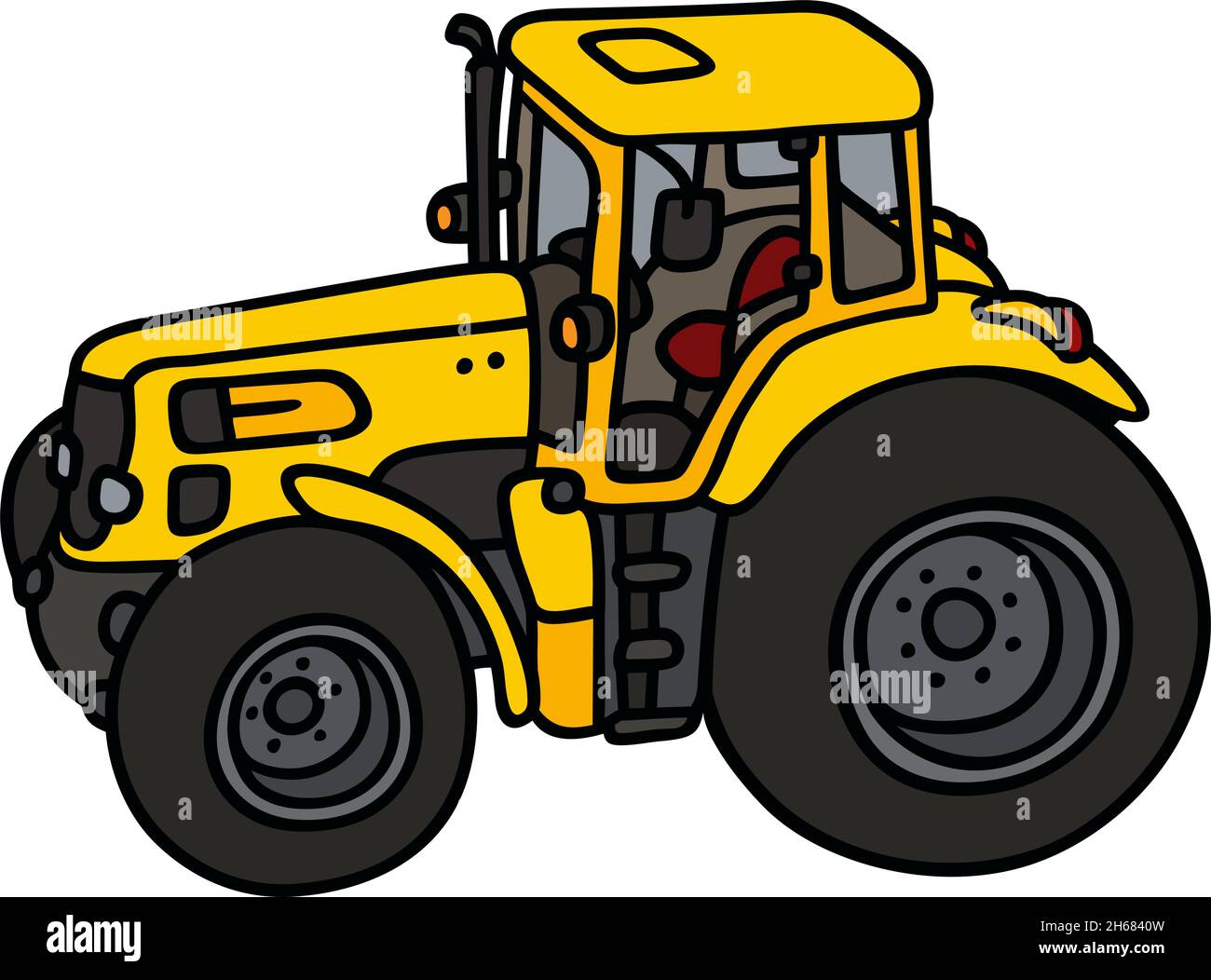 The vectorized hand drawing of an yellow tractor Stock Vector Image ...