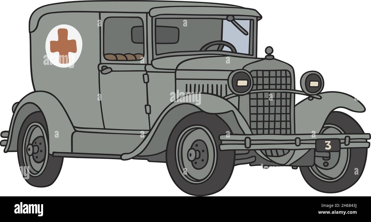 The vectorized hand drawing of a vintage military ambulance Stock ...