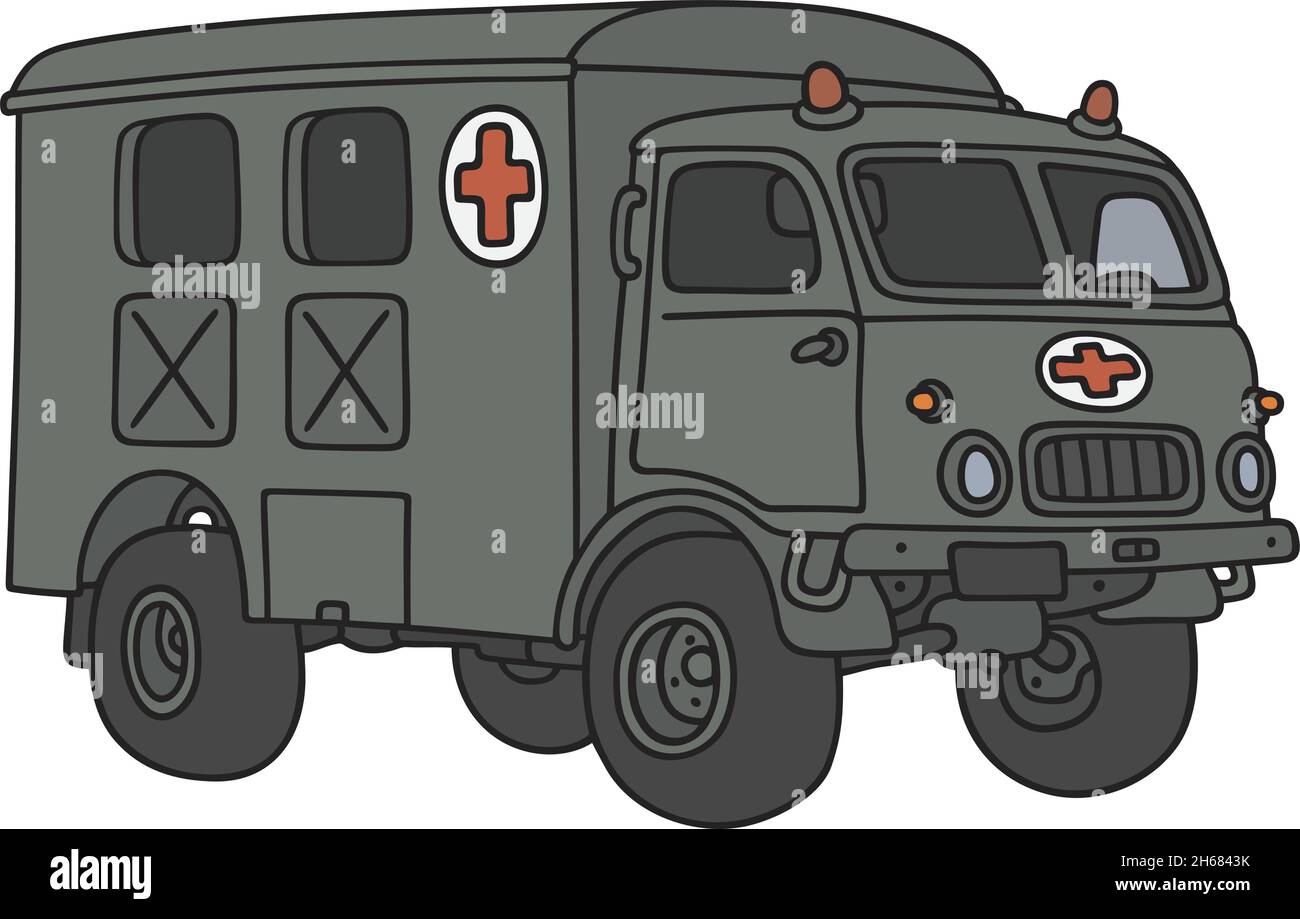 The vectorized hand drawing of a old military ambulance Stock Vector ...