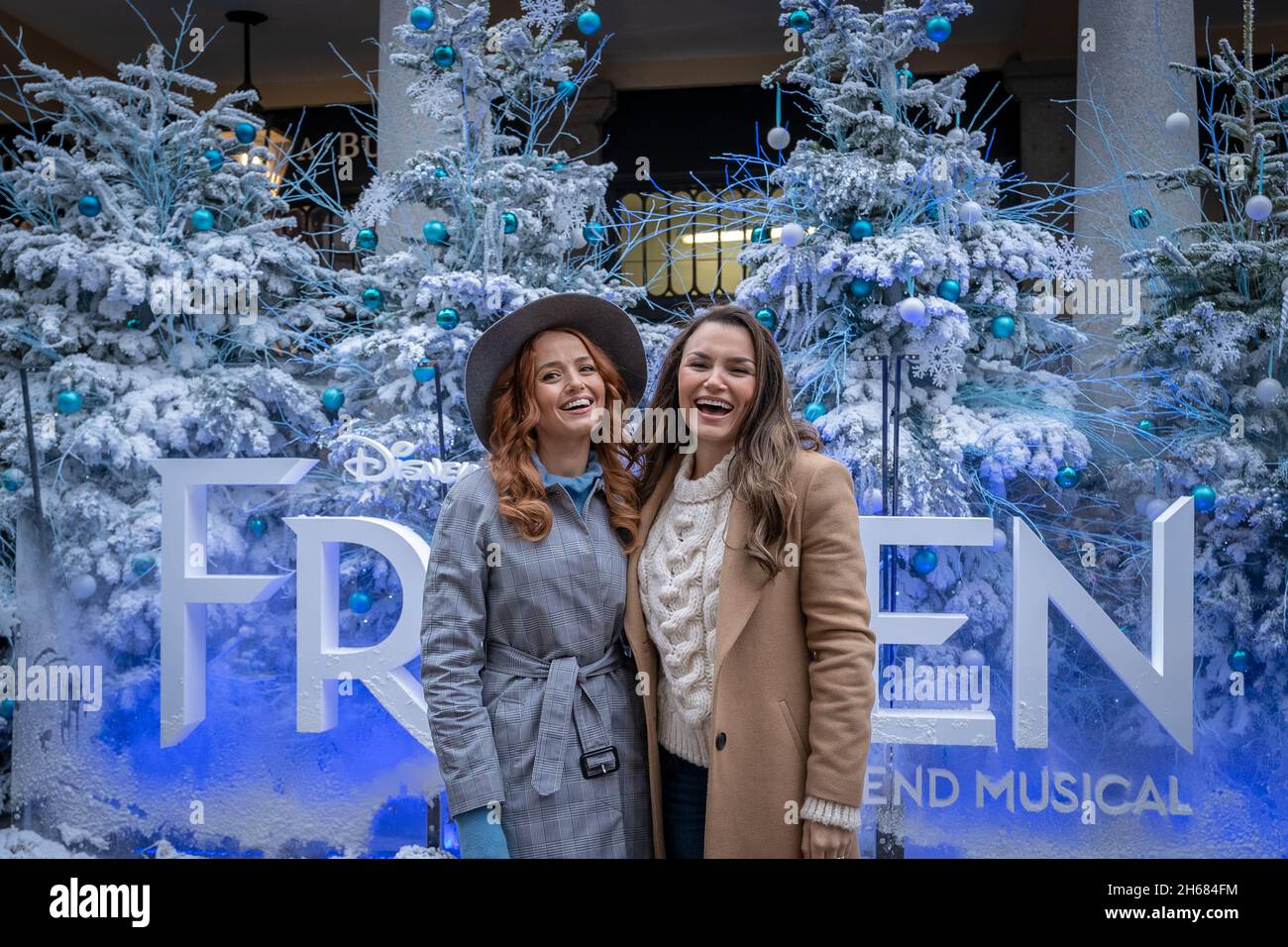 Cast of Disney theatre production: ‘Frozen: The Musical’, including Stephanie McKeon(L) as Anna ...