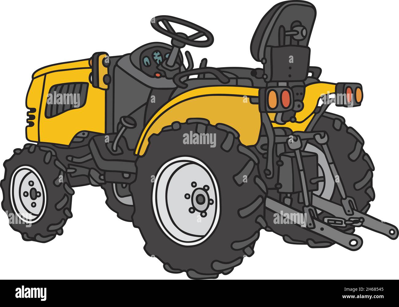 The vectorized hand drawing of a yellow small tractor Stock Vector ...