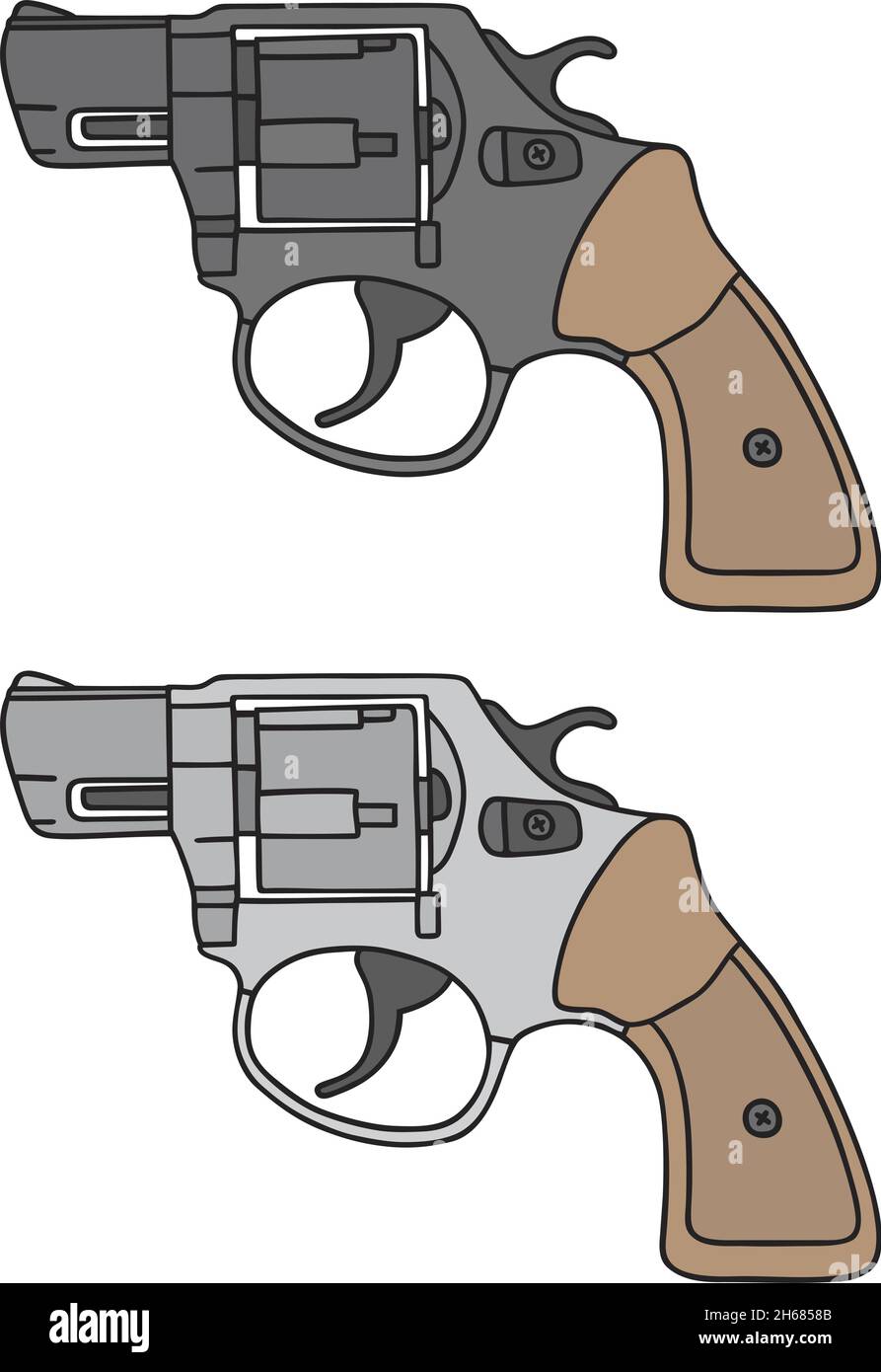 The vectorized hand drawing of two classic short revolvers Stock Vector ...