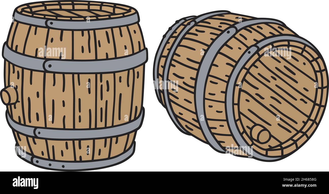 The vectorized hand drawing of two old wooden barrels Stock Vector ...