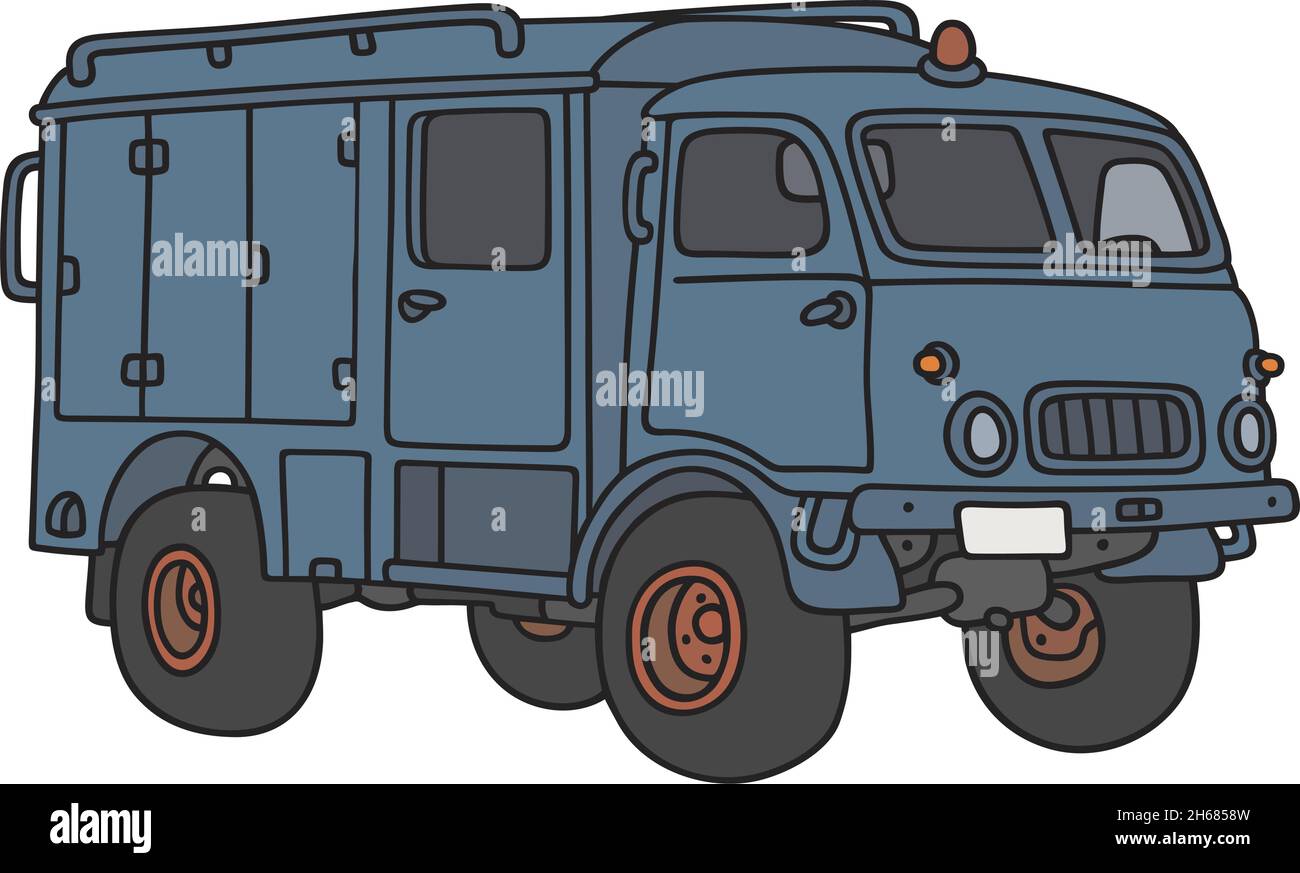 The vectorized hand drawing of an old blue small terrain truck Stock ...