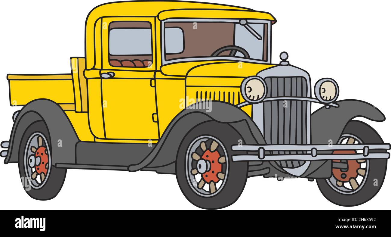 The vectorized hand drawing of a vintage yellow small truck Stock ...