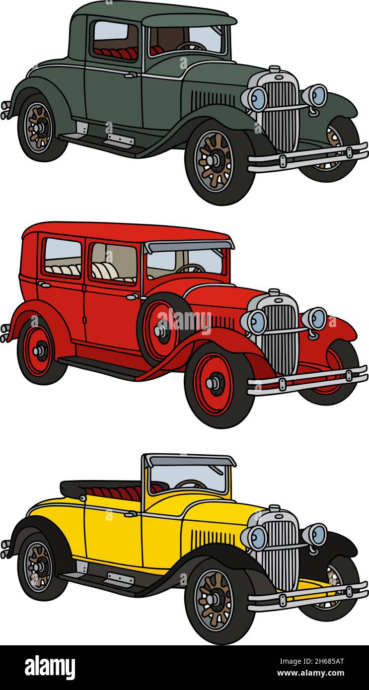 The hand drawing of three vintage cars Stock Vector Image & Art - Alamy
