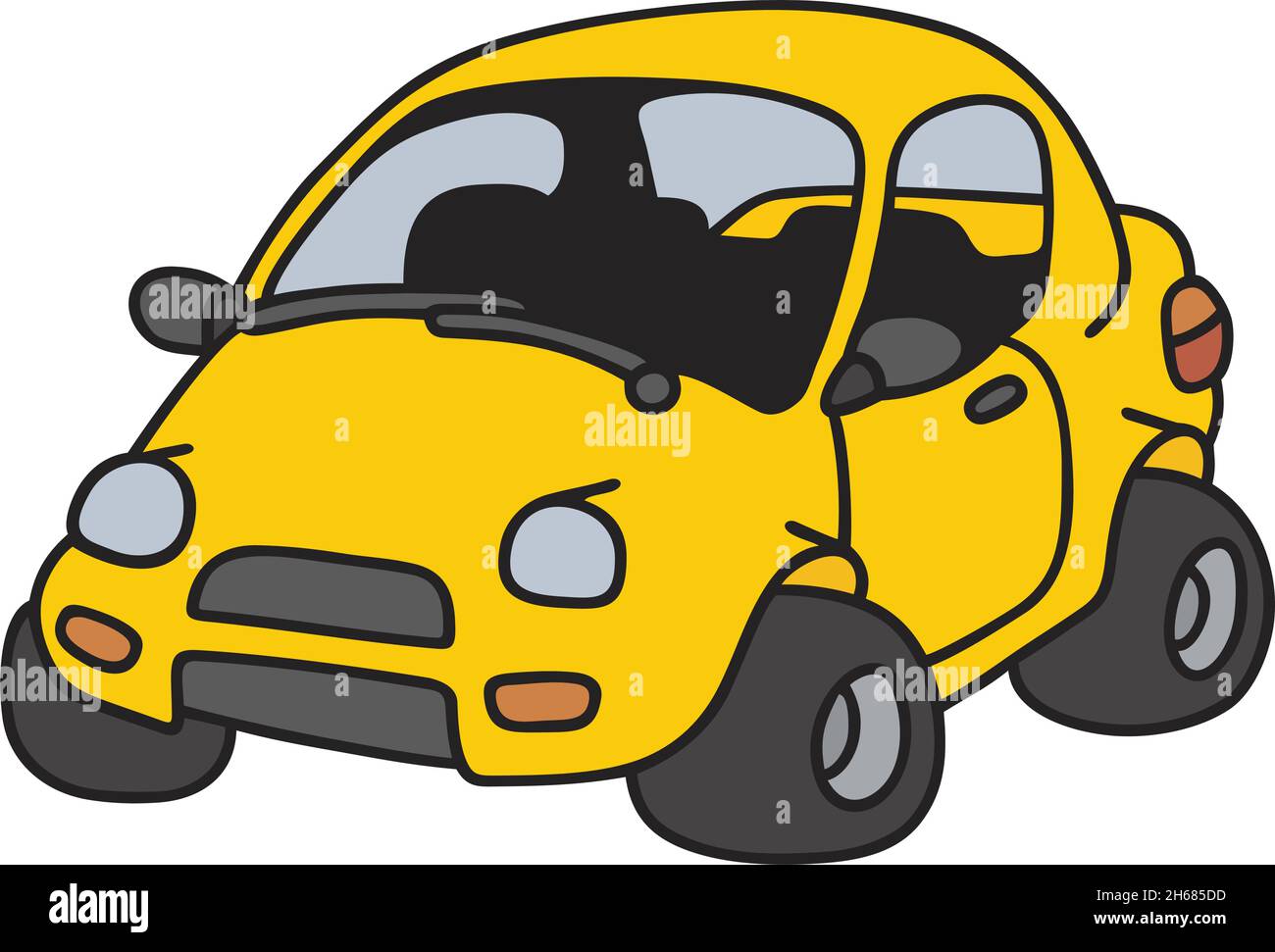 The vectorized hand drawing of a funny yellow car Stock Vector Image ...