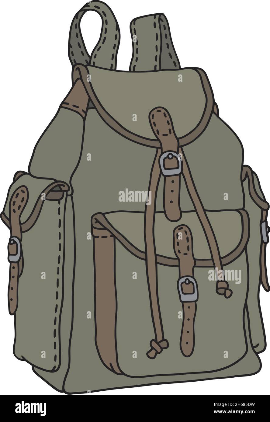 The vectorized hand drawing of a green camping bag Stock Vector Image ...