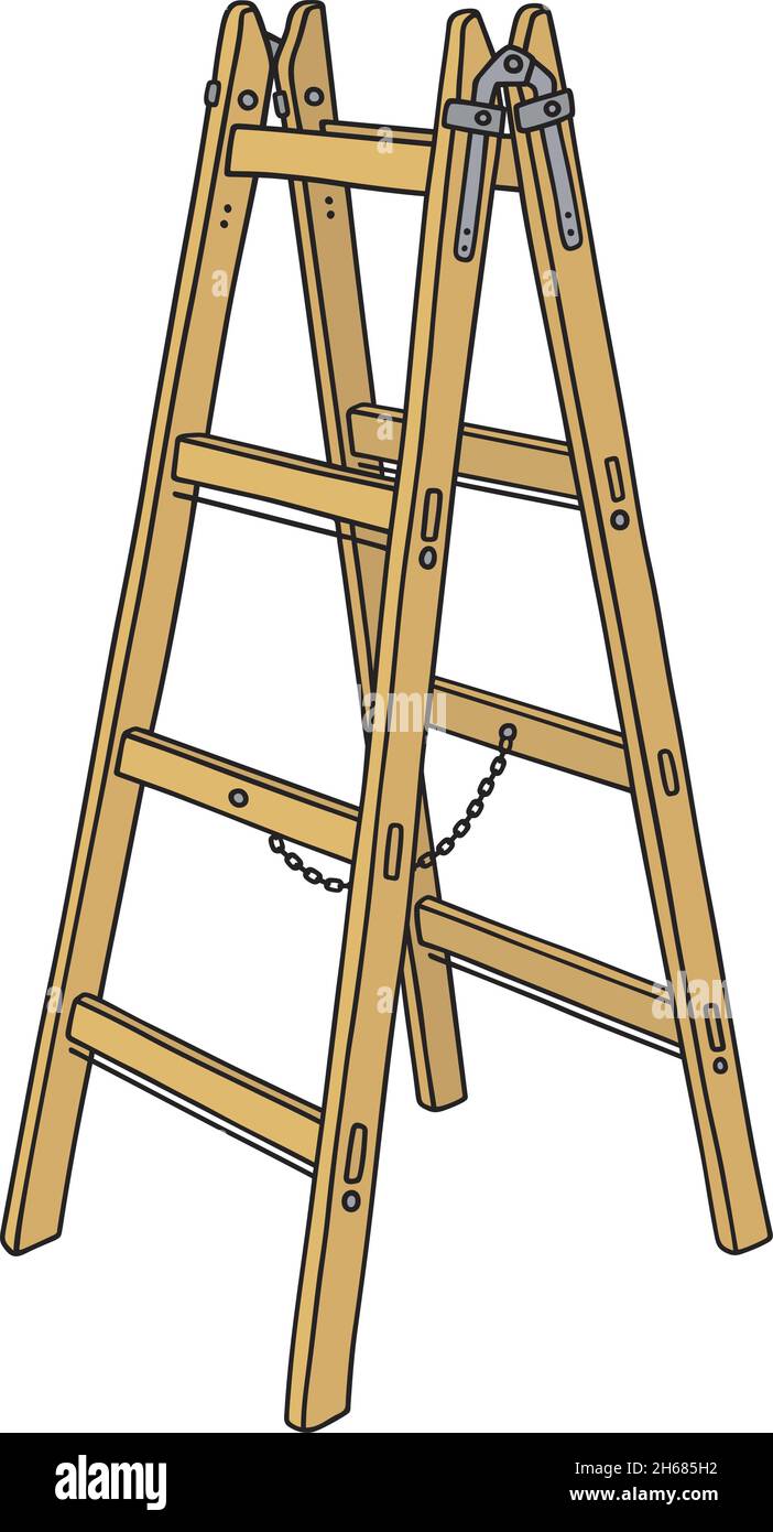 The vectorized hand drawing of a classic wooden laddercartoon Stock ...