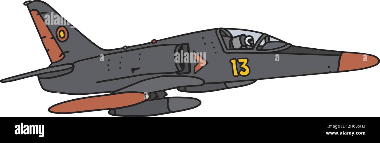 The vecrorized hand drawing of a small black military jet Stock Vector ...