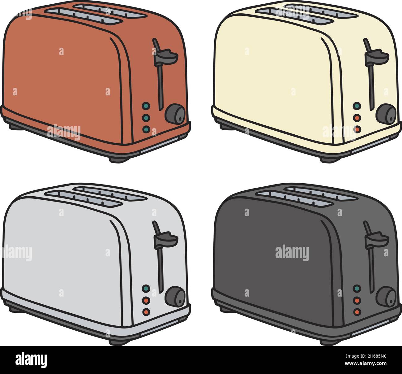 the vectorized hand drawing of four electric toasters Stock Vector ...