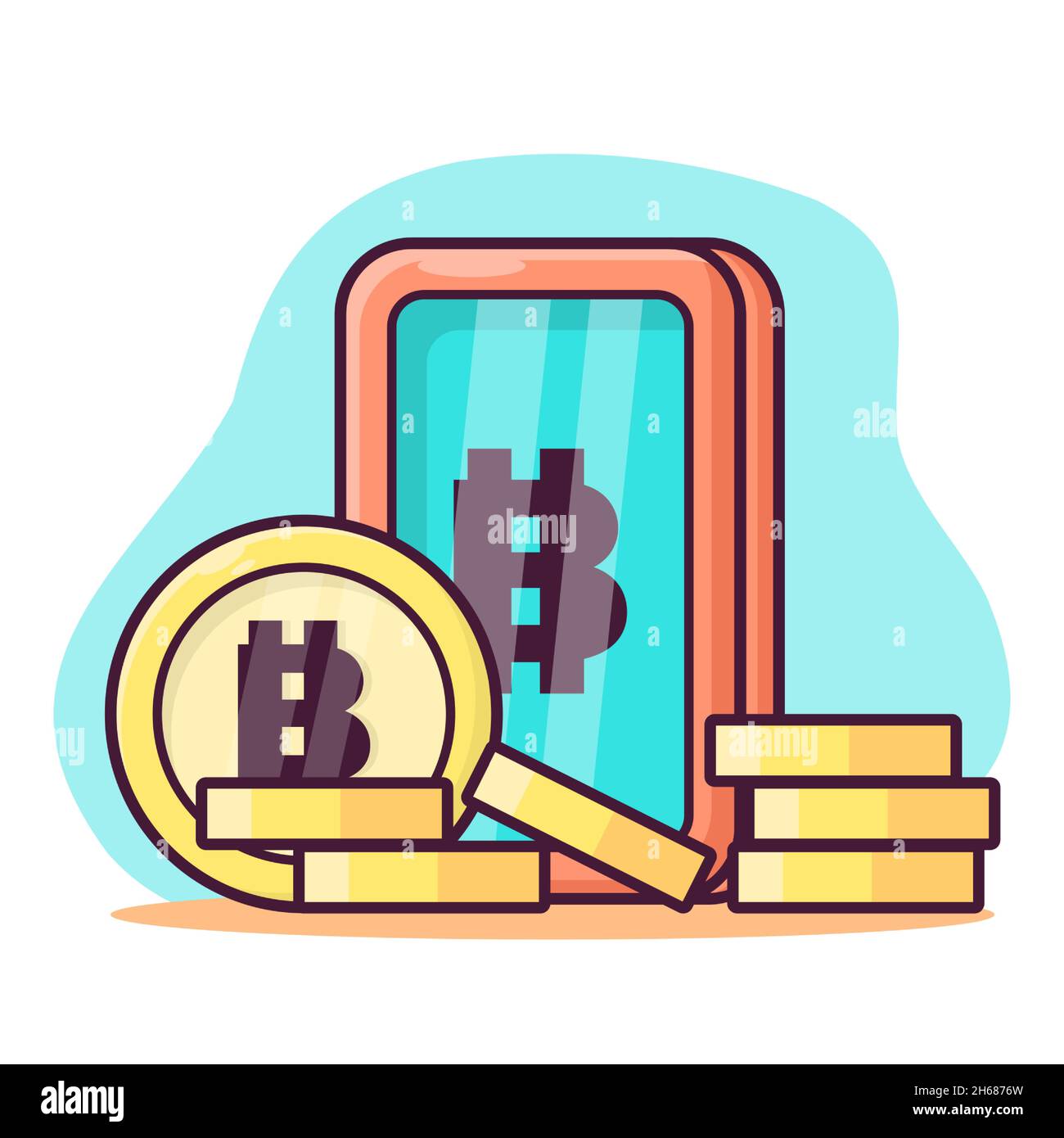 smartphone with bitcoin coin isolated cartoon vector illustration in ...