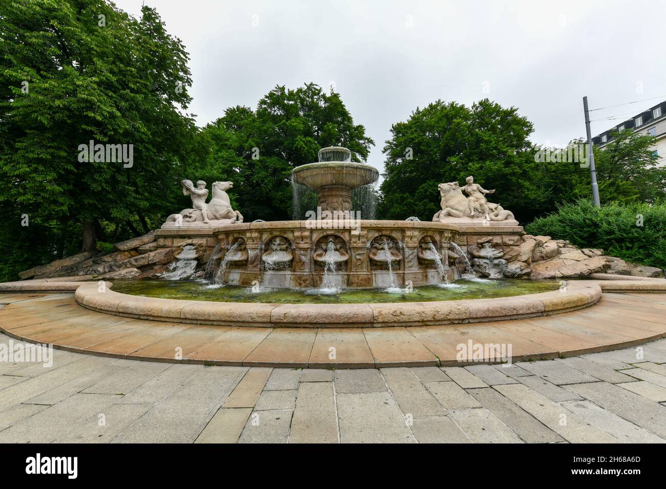 The famous Wittelsbach Fountain built in 1895, Lenbachplatz, Munich ...