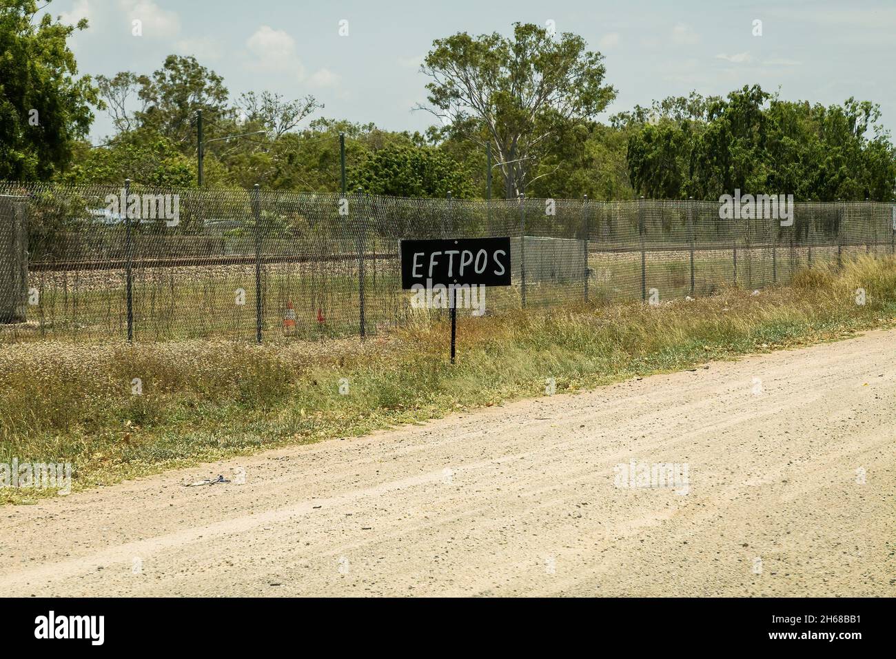 Sign on side of the road advertising eftpos card facilities at an ...