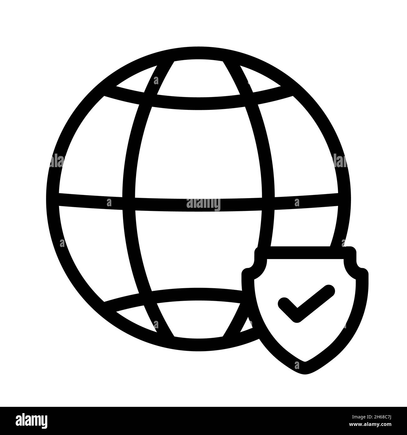 internet security globe with shield single isolated icon with outline ...