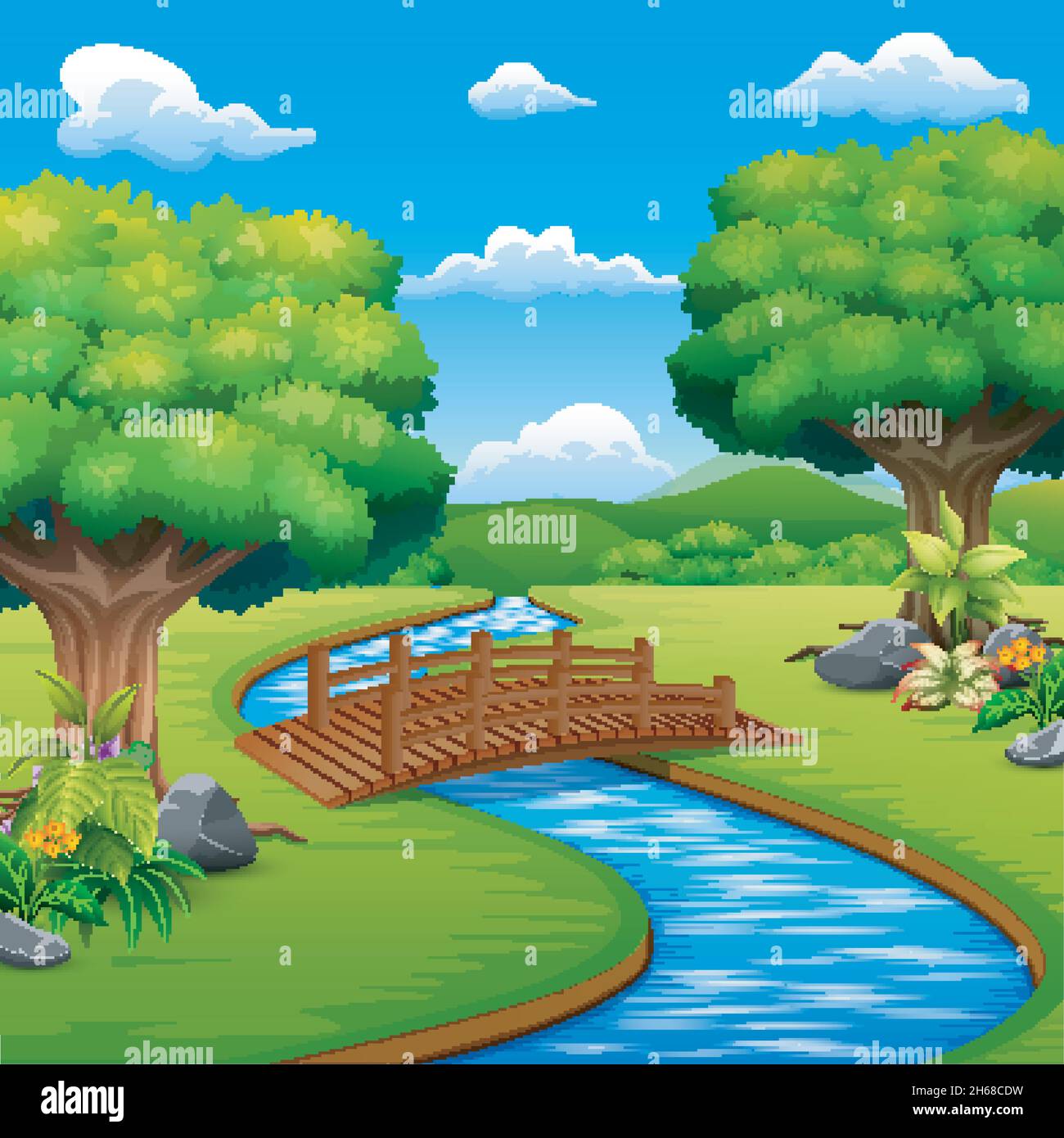Background scene with bridge across in the park Stock Vector Image ...