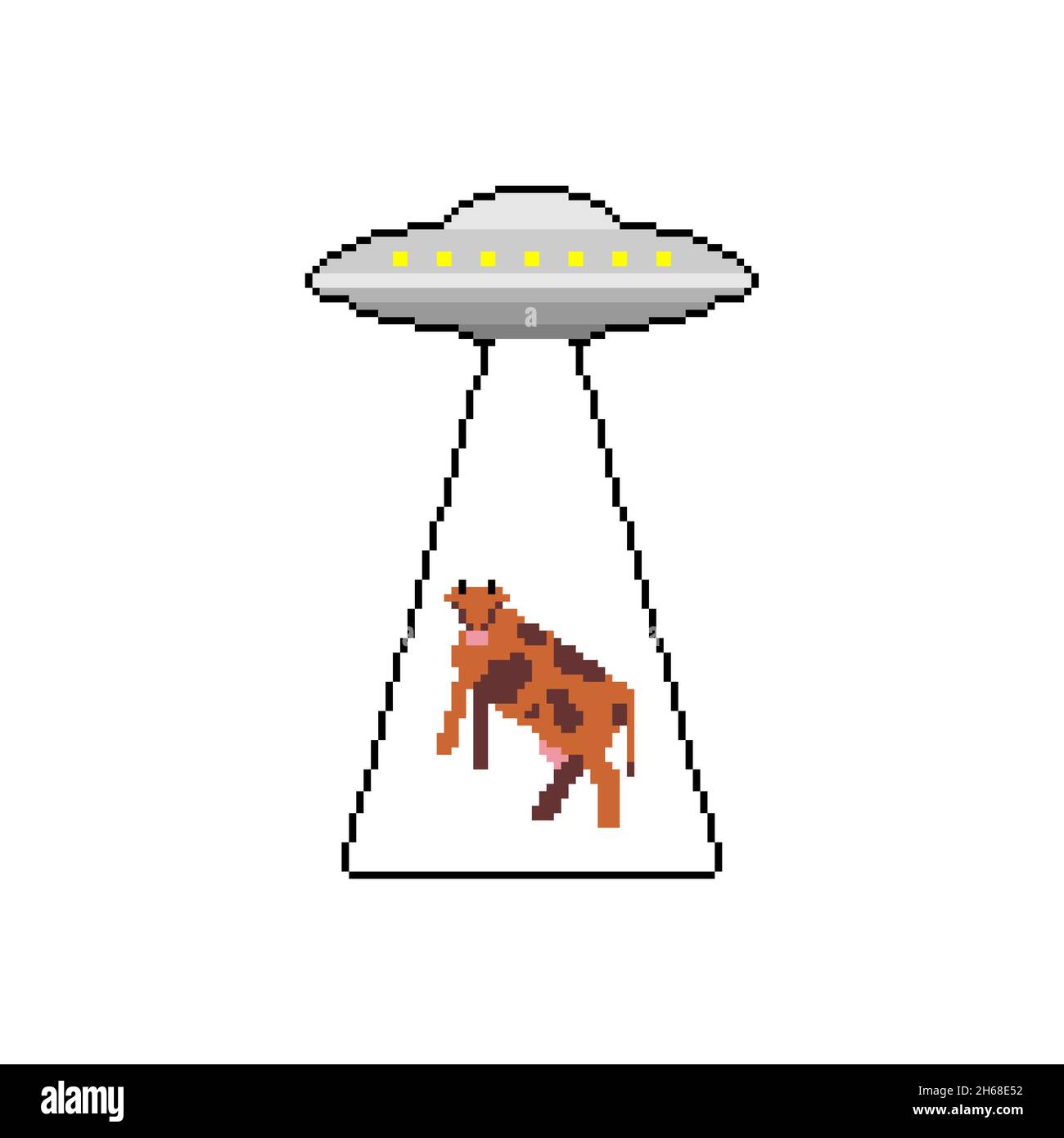 Ufo steals cow pixel art. pixelated Alien flying saucer and cows 8 bit ...