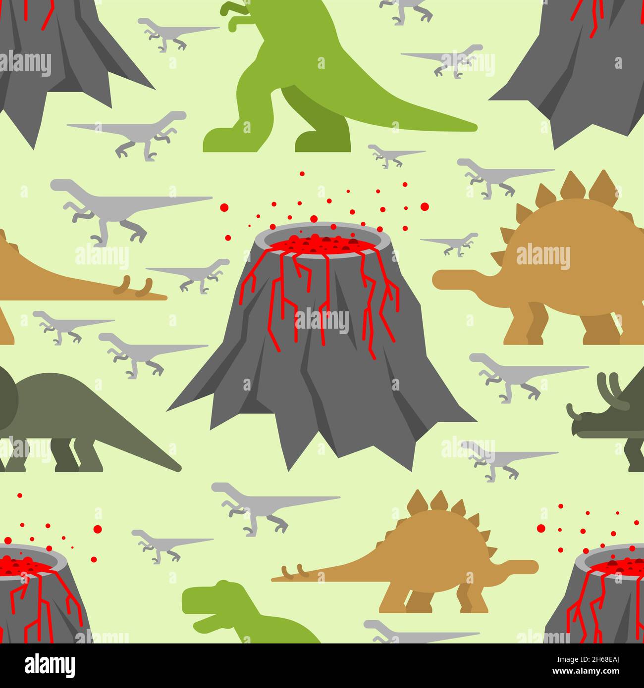 Volcano and dinosaur pattern seamless. Dino texture. Dinosaur ...