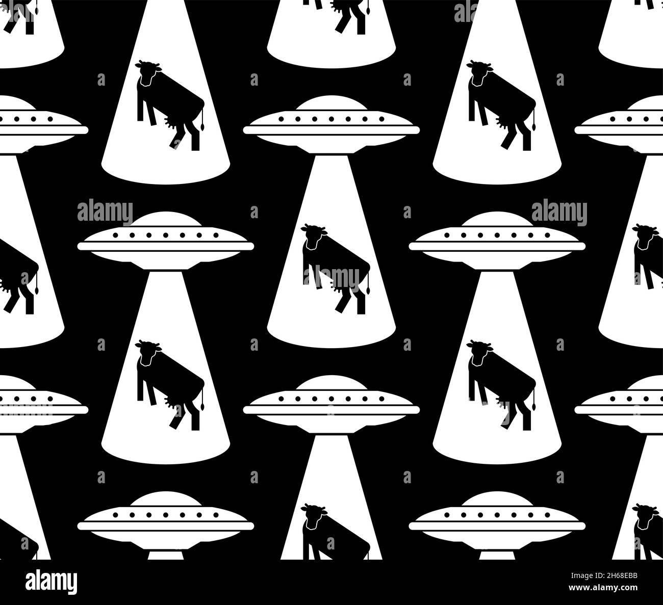 Ufo and cow pattern seamless. Alien flying saucer and cows background ...