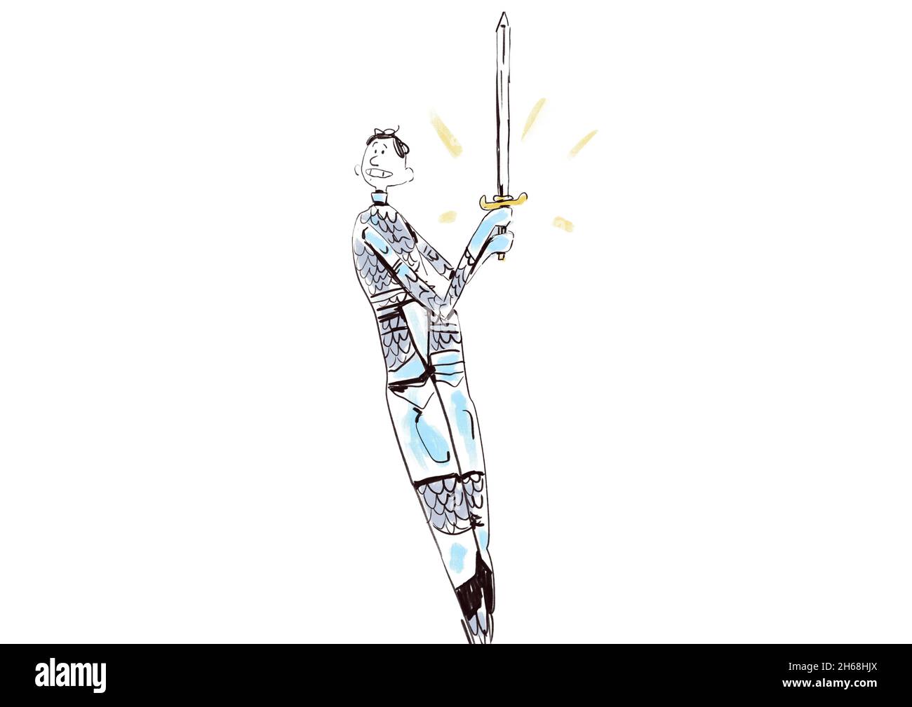 Amusing woman warrior with chain mail and armor hold longer sword ...