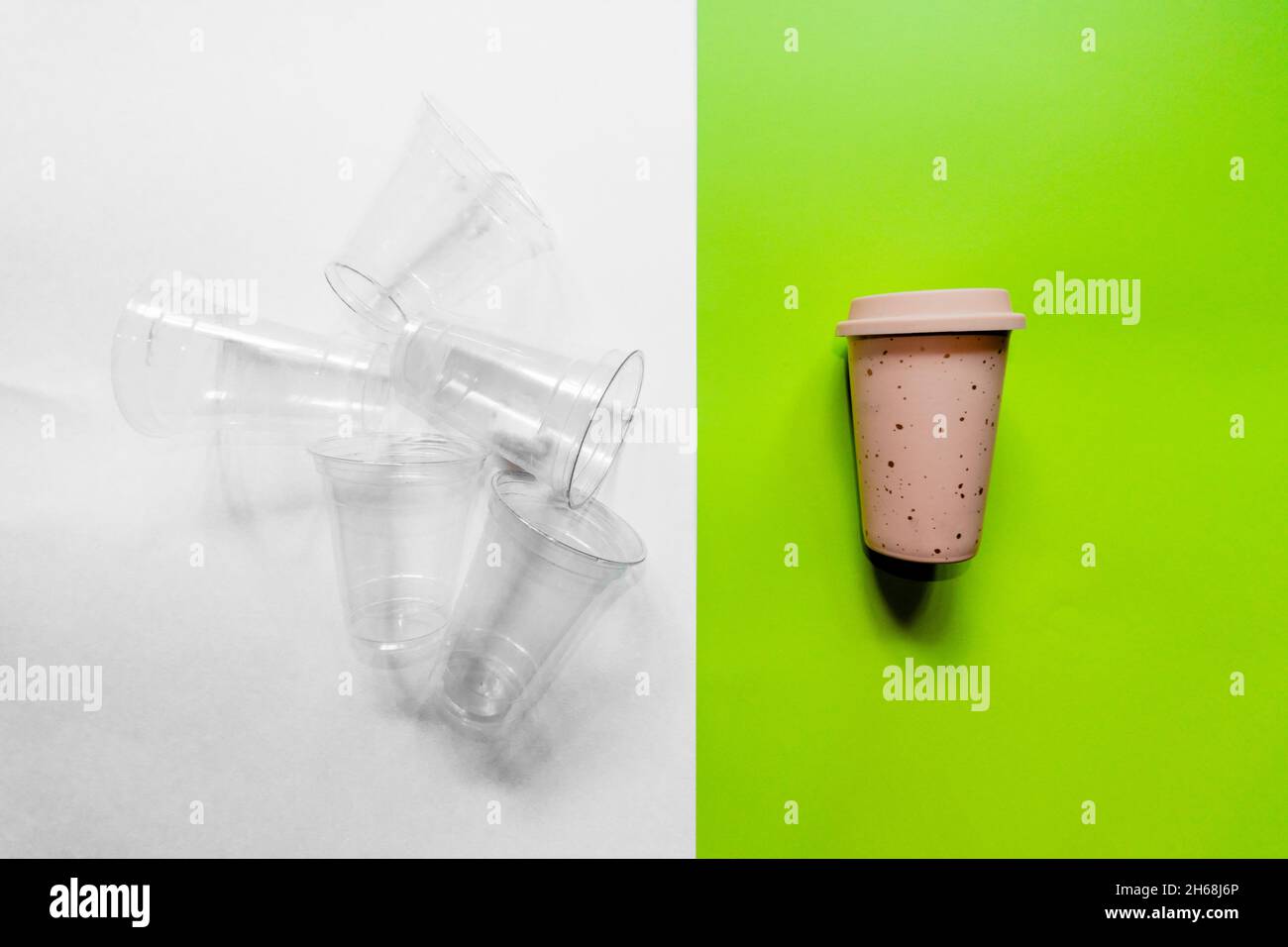 Choosing a single reusable cup over a disposable plastic cup Stock ...