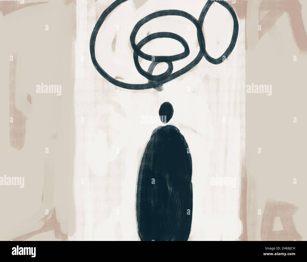 Turbulent abstract symbolic people with round shape and big scribble ...