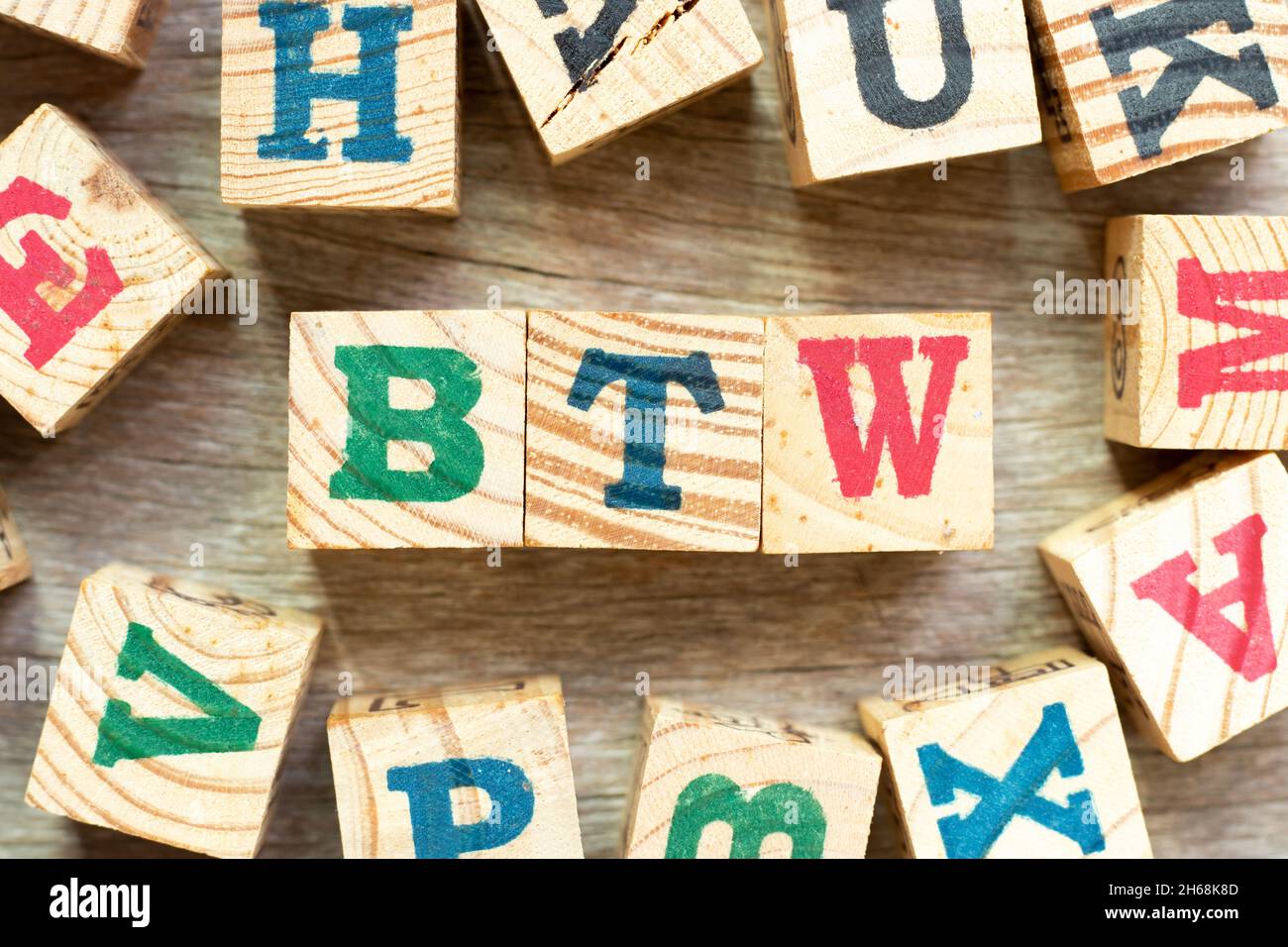 Alphabet letter block in word BTW (Abbreviation of by the way) with ...