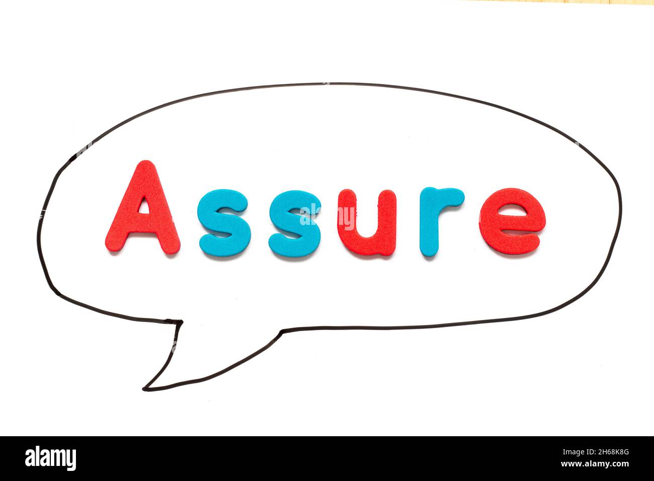 Alphabet letter with word assure in black line hand drawing as bubble ...