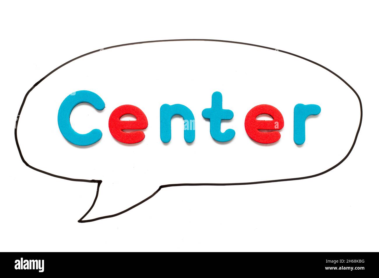 Alphabet letter with word center in black line hand drawing as bubble ...