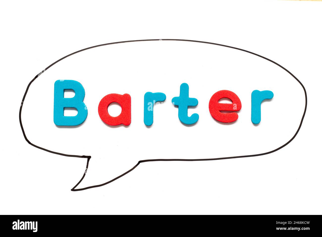 Alphabet letter with word barter in black line hand drawing as bubble ...