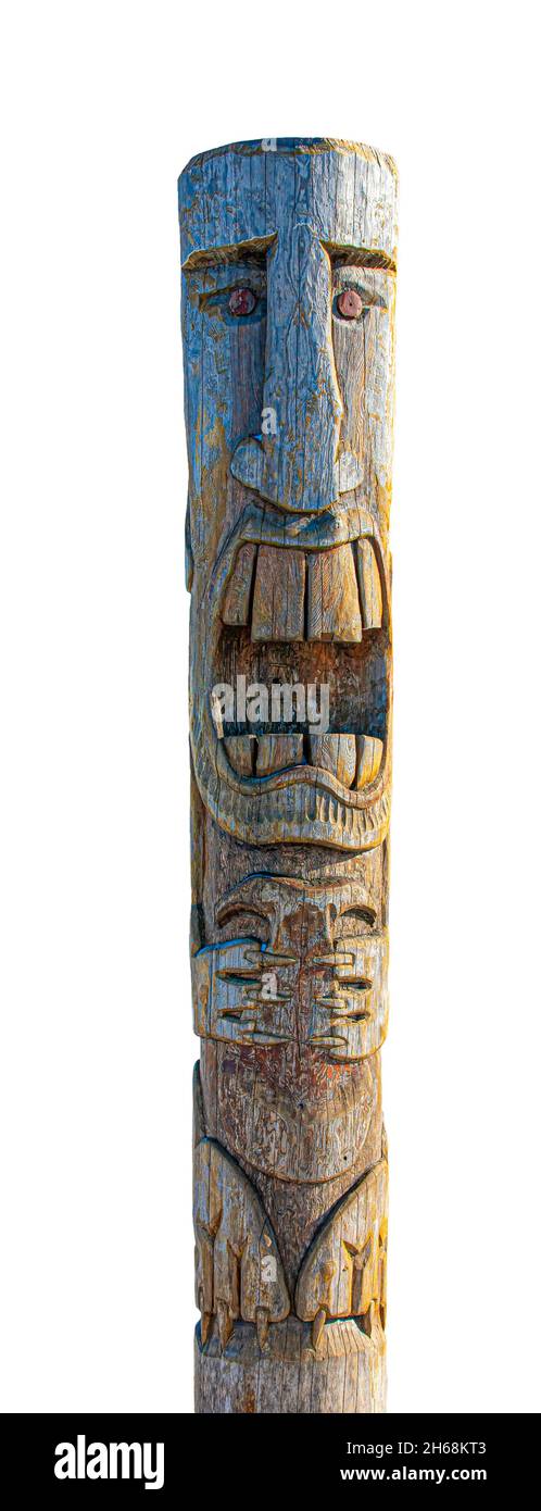 wooden idol statue isolated on white background Stock Photo - Alamy