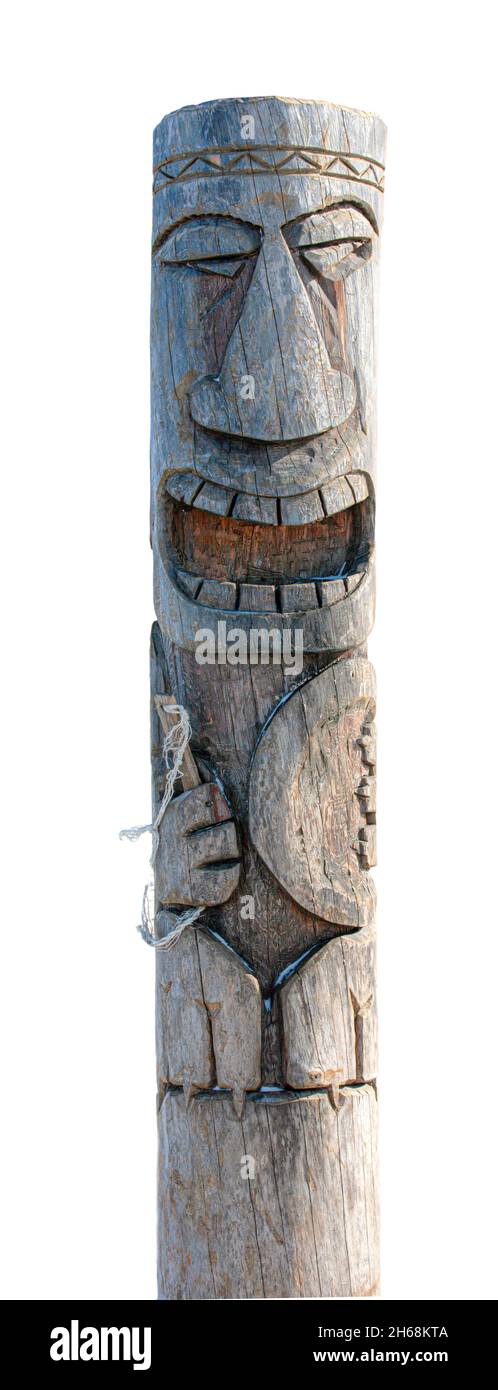 wooden idol statue isolated on white background Stock Photo - Alamy