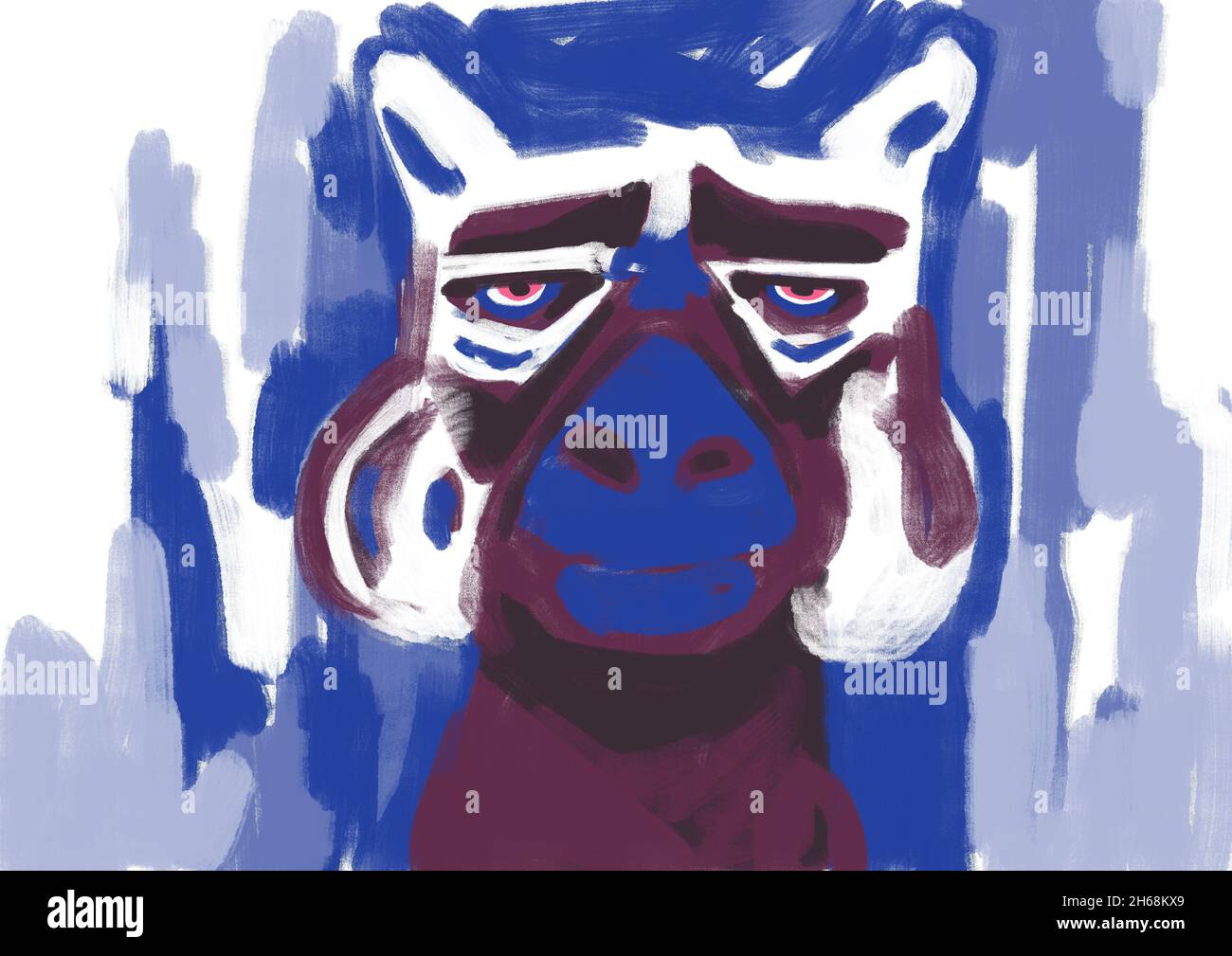 Beautiful lama face portrait tired and blue painting rough, inspired by ...
