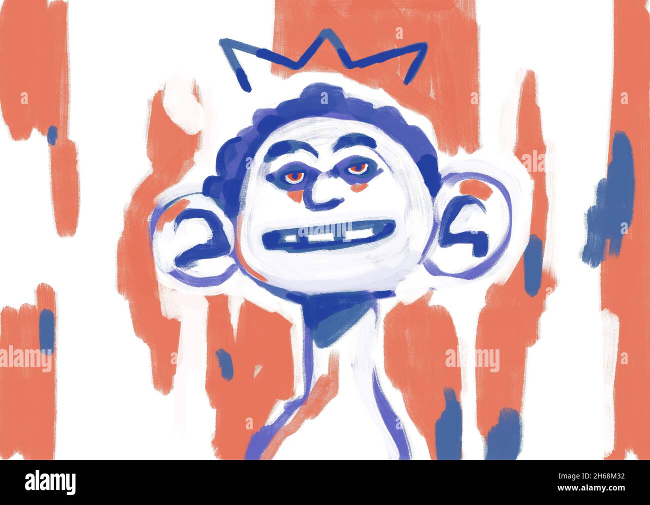 Elegant prince smile portrait with big crown, teen boy painting with ...