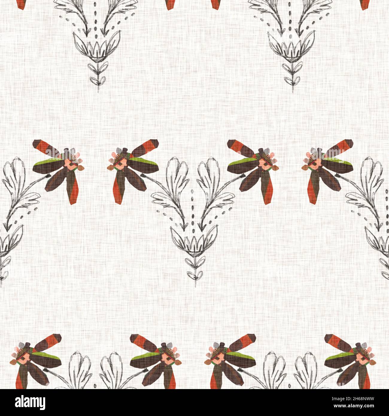 Paper collage whimsical floral linen pattern. Hand cut naive seamless ...